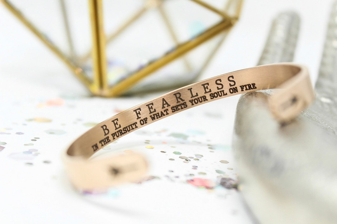 Be Fearless, Mantra Cuff Bracelet, Encouragement and Strength, Quote ...