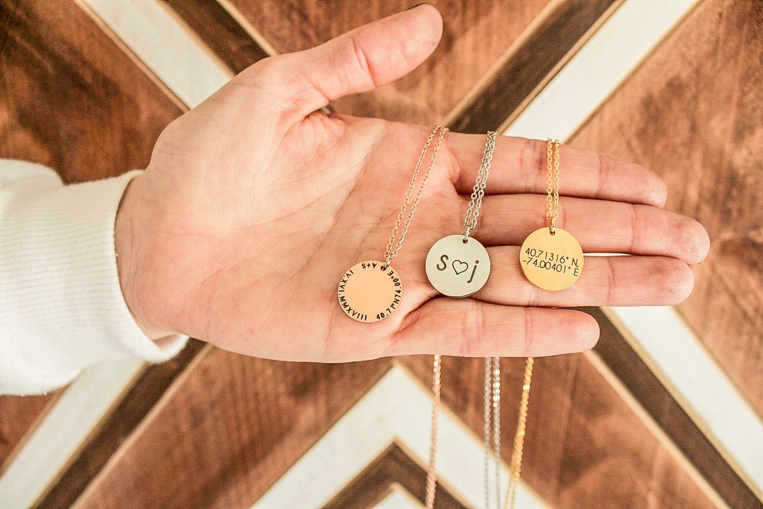 Engraved Necklace, Gold Disc Necklace, Silver Disc Necklace ...