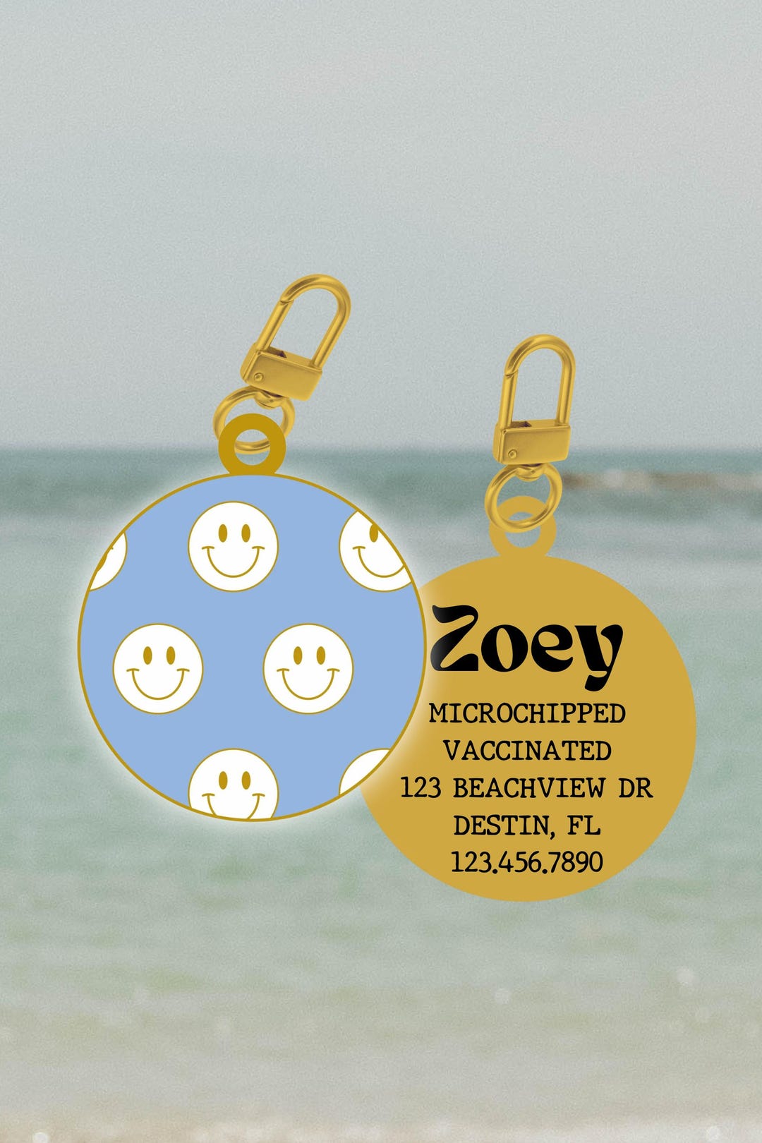 Custom Pet Tags, Blue Smiley Face Dog Tag, Dog Name Tag, Pet ID Tag ...