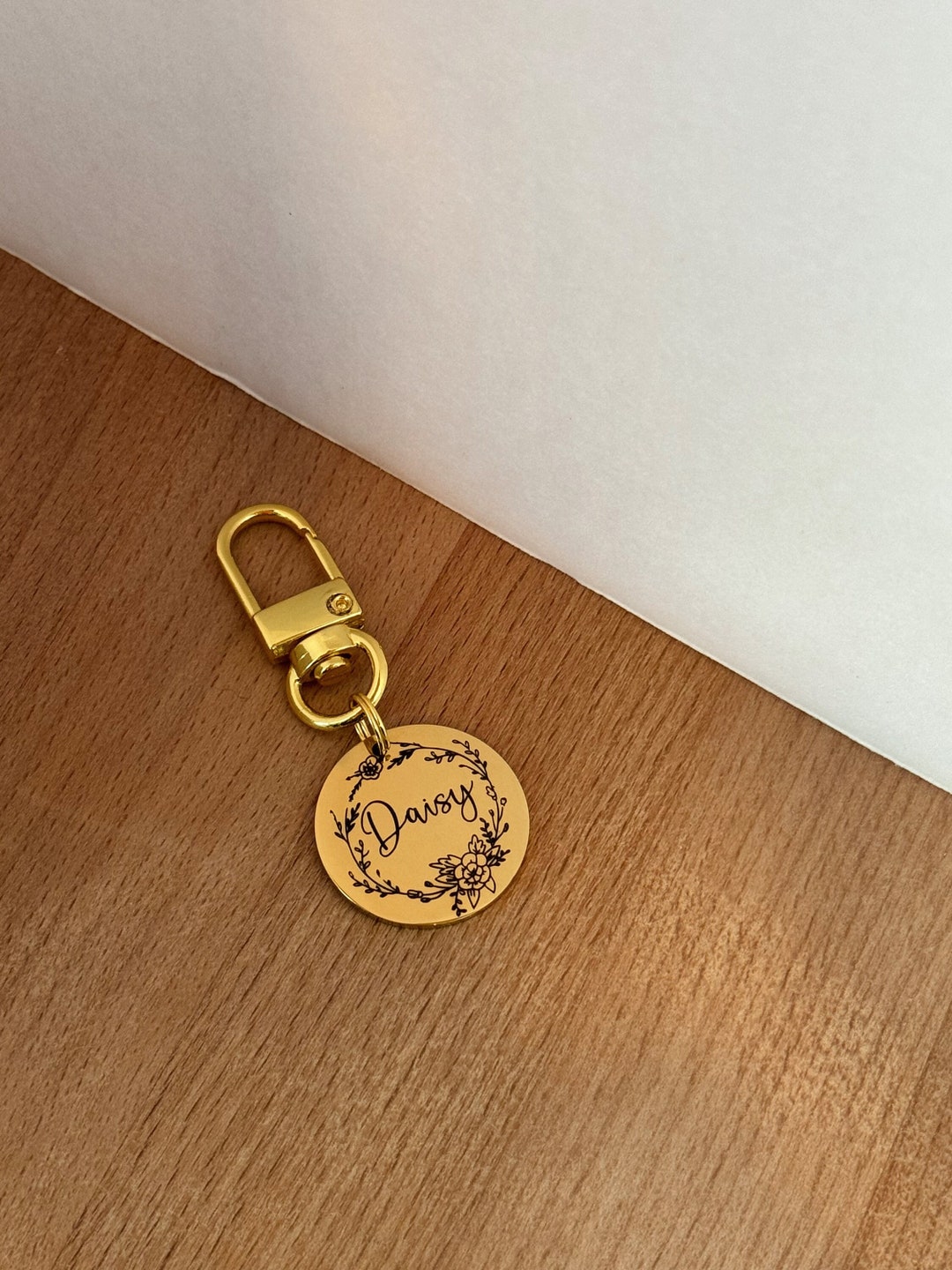 Personalized Gold Dog Tag, Floral Pet Tag, Dog Name Tag, Customizable ...