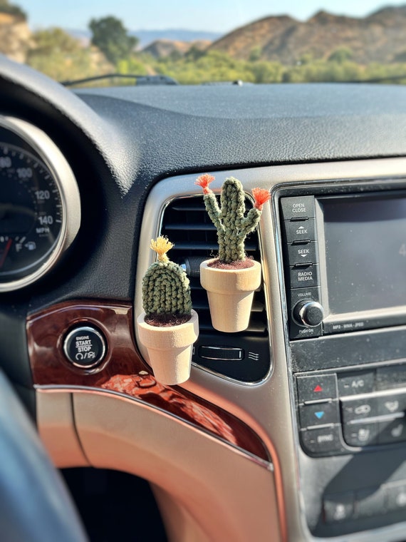 Car Plant Decor, Vent Clip Air Freshener, Car Cactus, Macrame Car ...