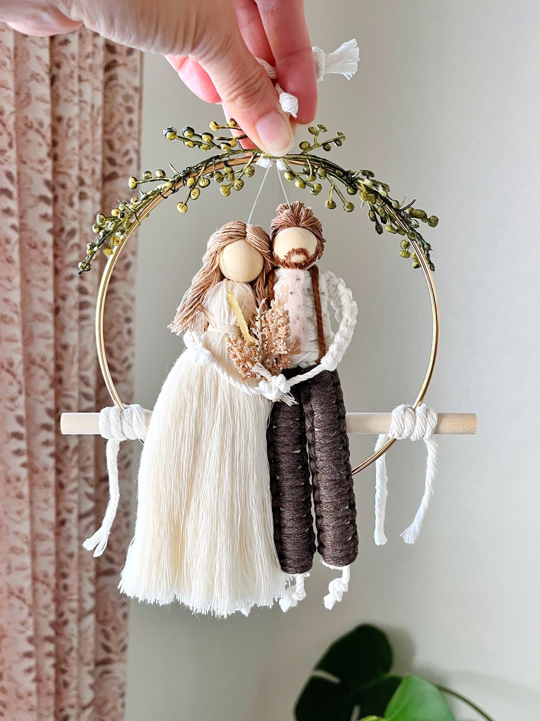 Custom Macrame Wedding Portrait, Bride and Groom Dolls, 2nd Anniversary ...