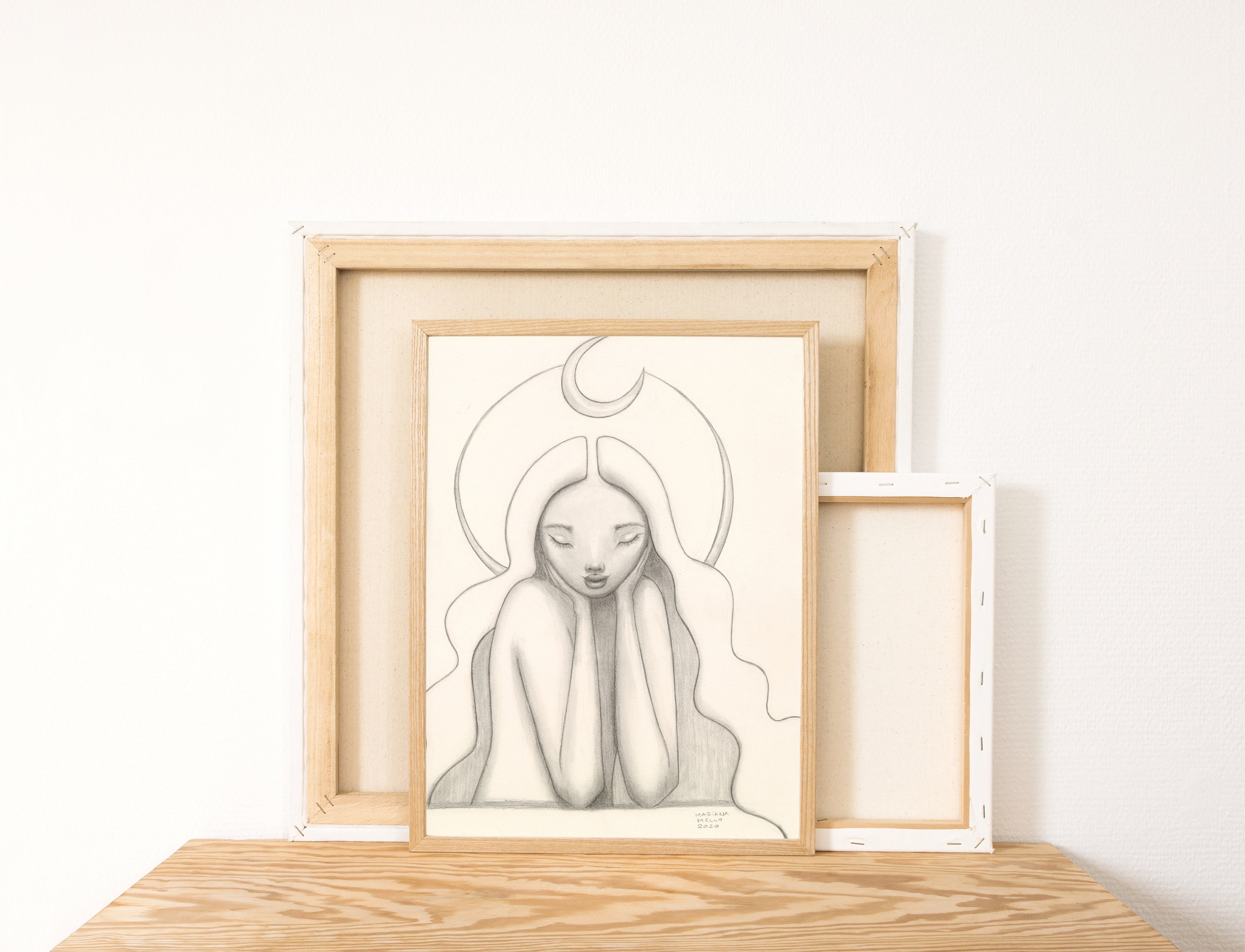 Original Pencil Drawing 9x12 of Moon Child - Etsy