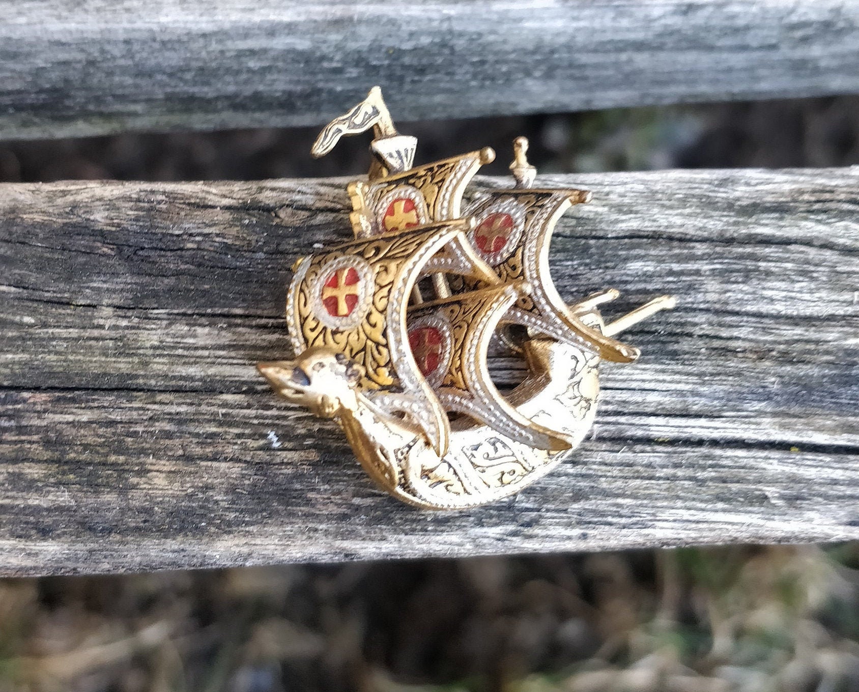 Vintage Damascene Ship Pin. Gift for Her. Schooner Sailboat - Etsy