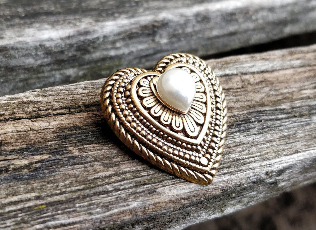Vintage Heart Pin. Anniversary, Mom, Birthday, Pearl Pin. - Etsy