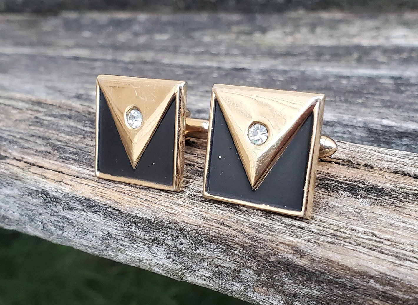 Vintage Gold Rhinestone Cufflinks. Gift For Dad Groom | Etsy