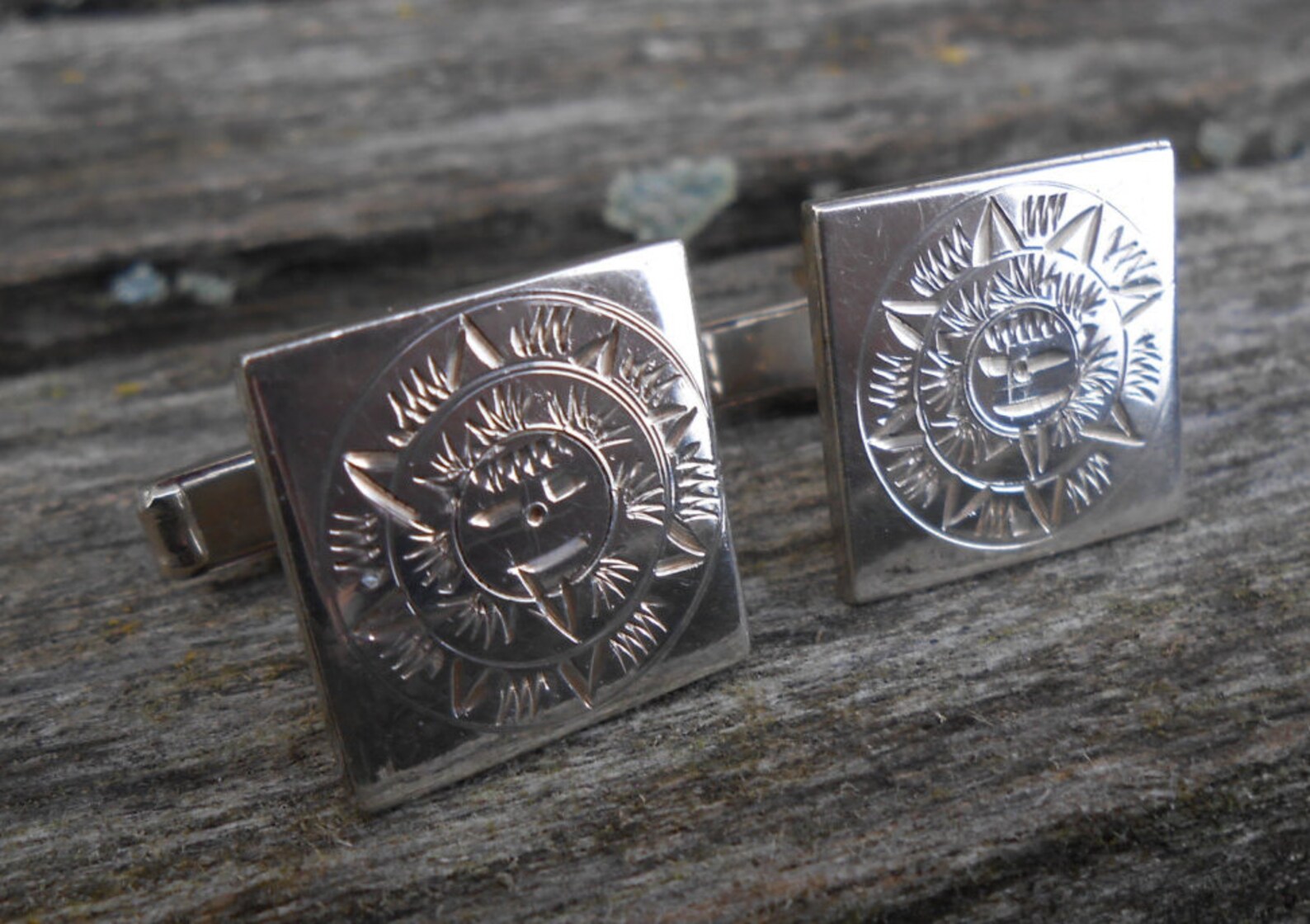 Vintage Mayan Sun Cufflinks. Sterling Silver. Gift For Groom | Etsy