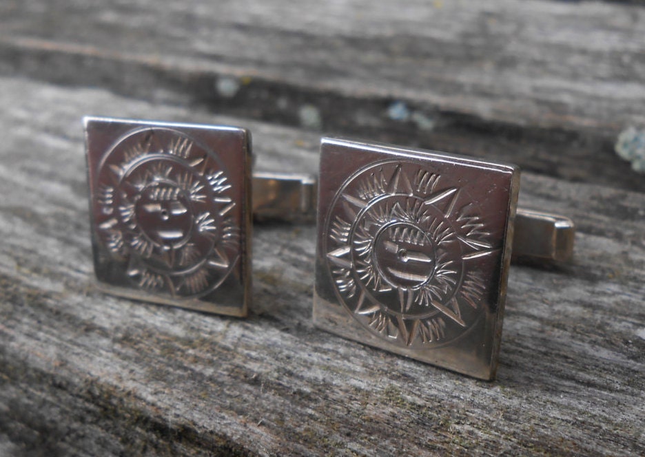 Vintage Mayan Sun Cufflinks. Sterling Silver. Gift For Groom | Etsy