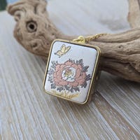 Music Box Locket Rose Heart Necklace: Bronze Filigree Pendant - Etsy