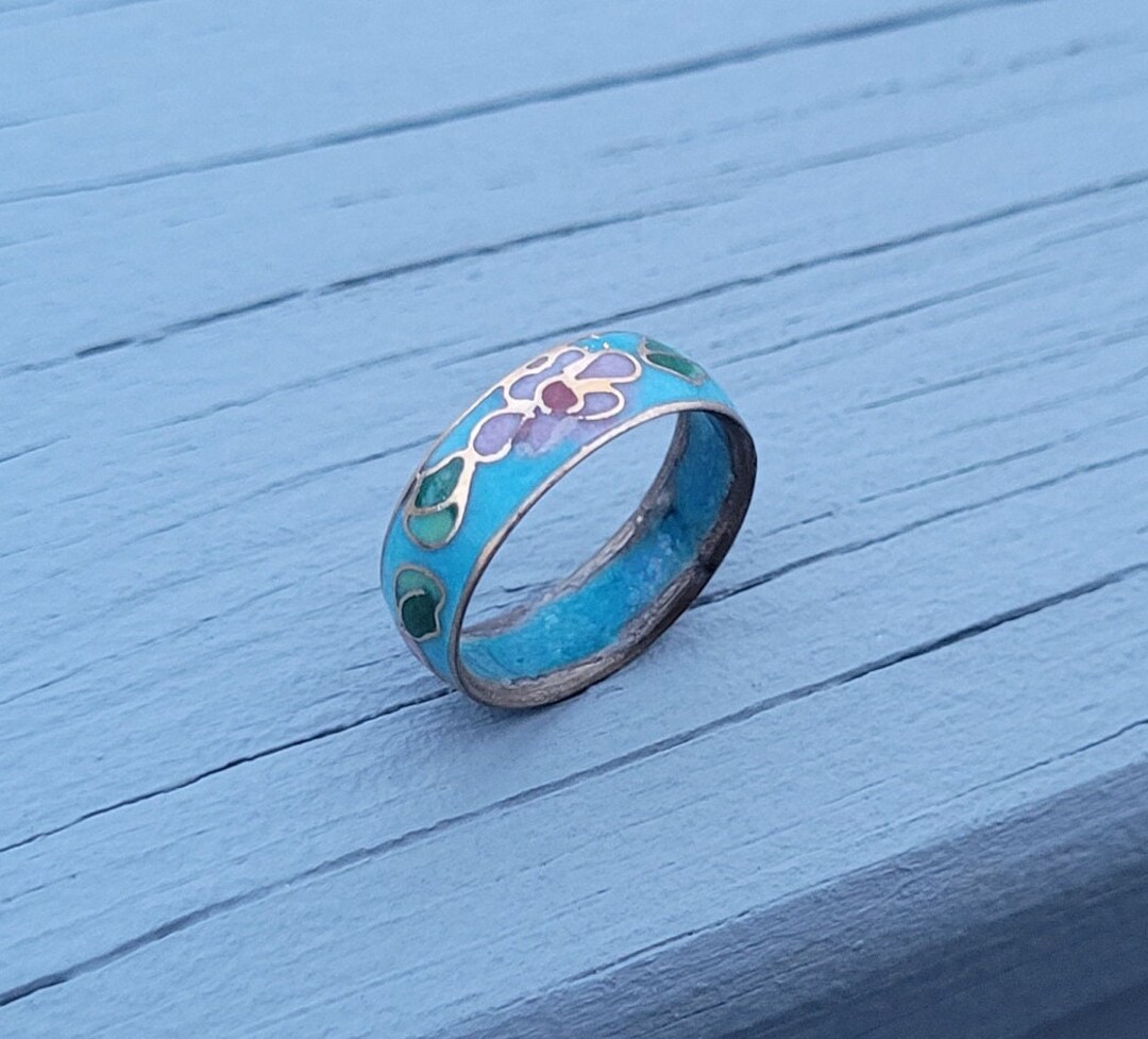 Vintage Cloisonne Ring. Light Blue, Size 6 3/4. Gift for Mom ...