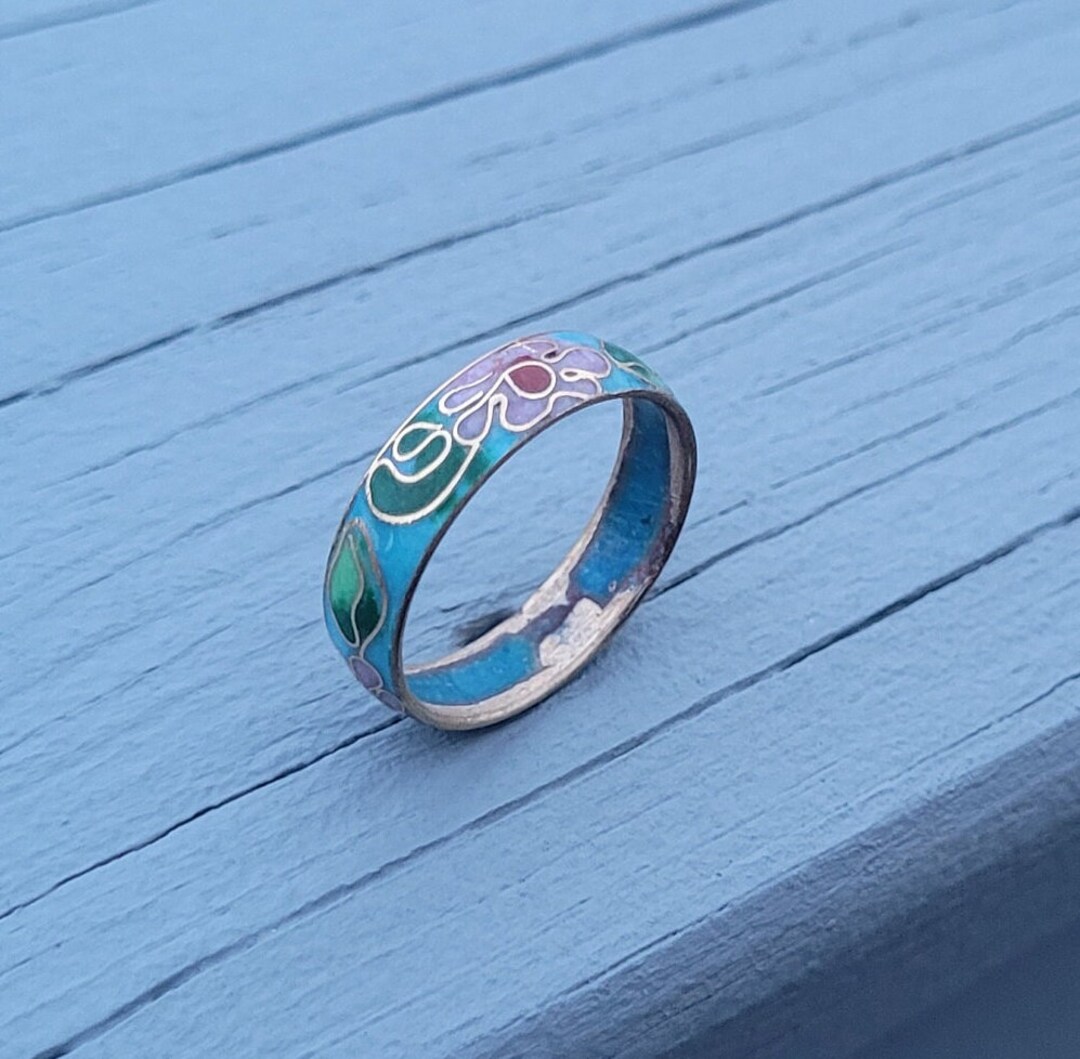 Vintage Cloisonne Ring. Light Blue, Size 8 1/4. Gift for Mom ...