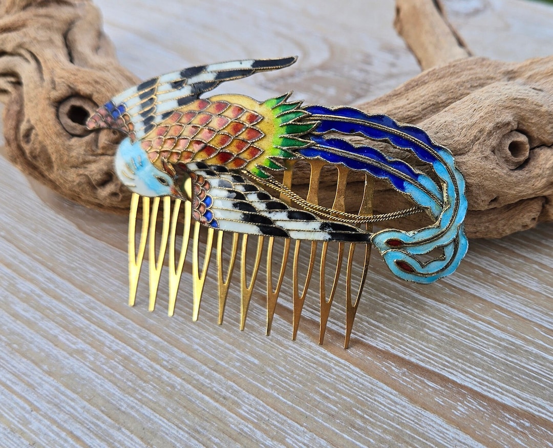 Vintage Bird Hair Comb. Cloisonne. Wedding, Anniversary, Birthday ...