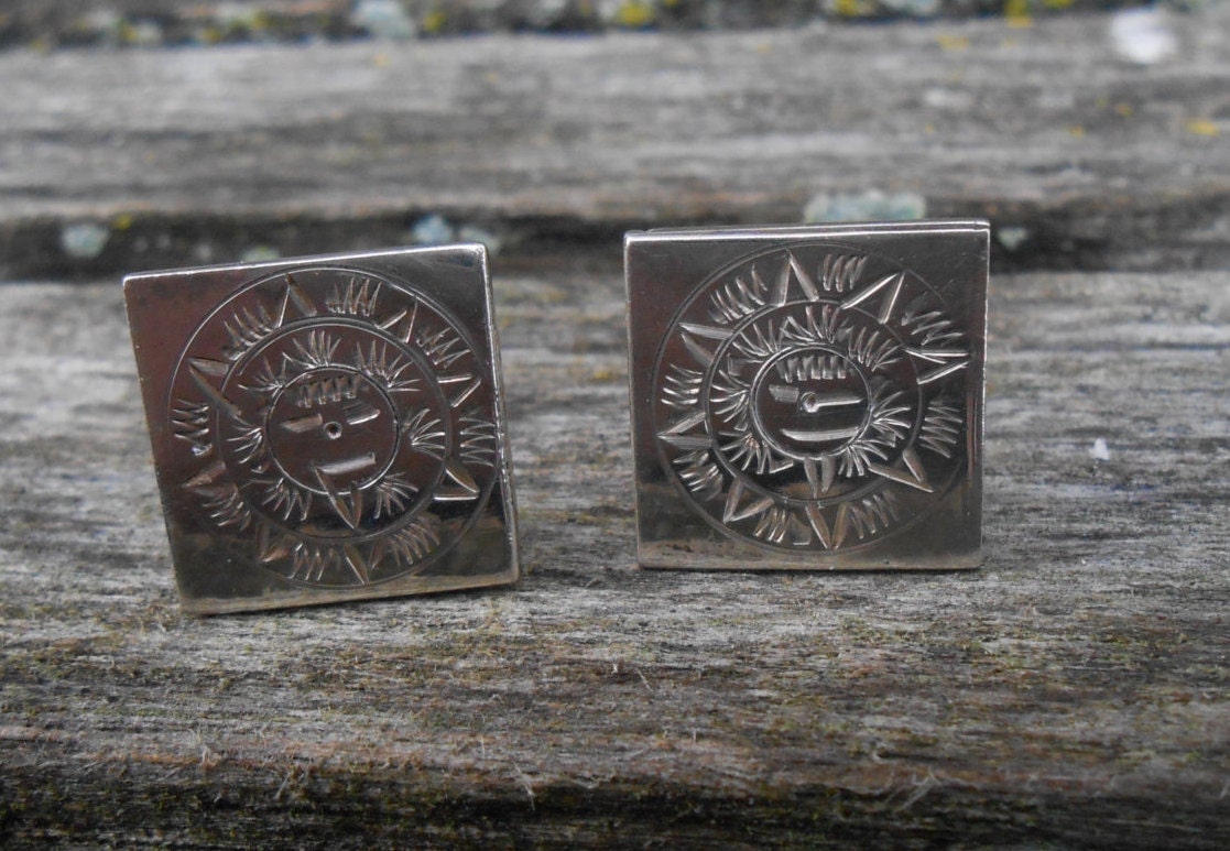 Vintage Mayan Sun Cufflinks. Sterling Silver. Gift For Groom | Etsy