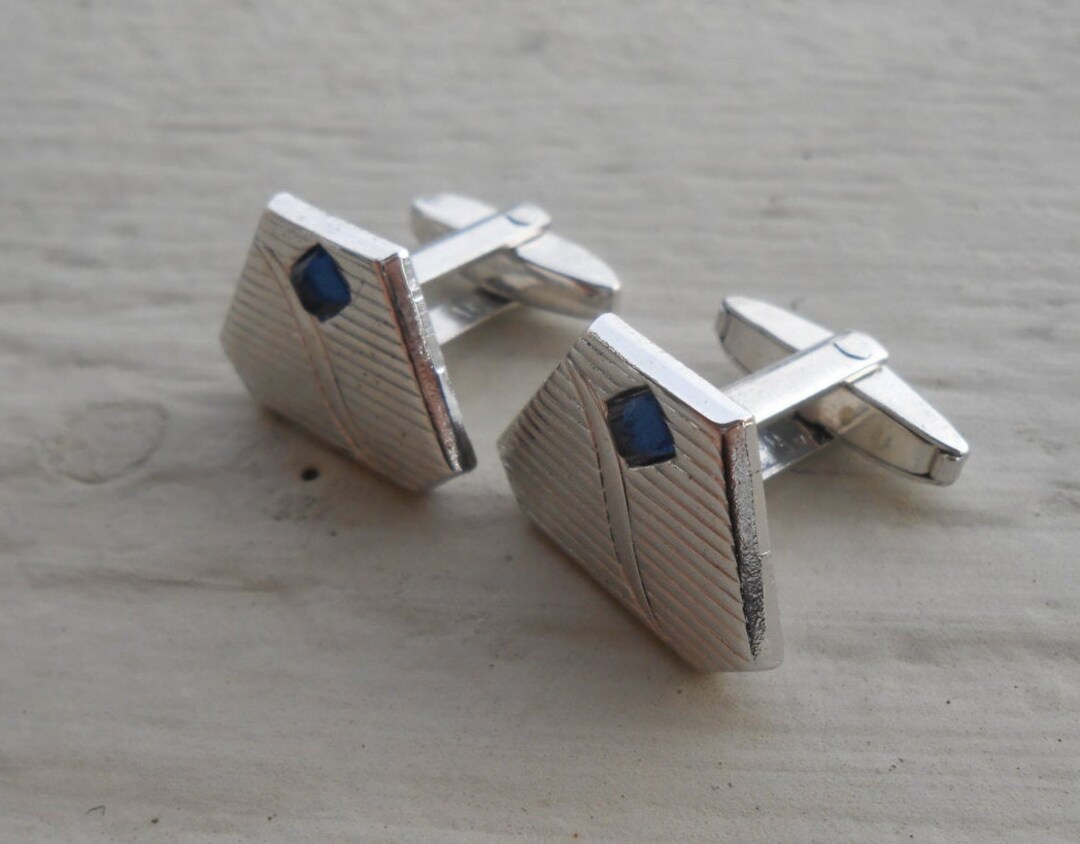 Vintage Silver & Blue Stone Cufflinks. Gift for Groomsmen, Groom, Dad ...