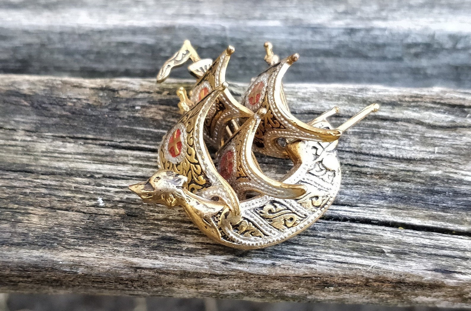 Vintage Damascene Ship Pin. Gift for Her. Schooner Sailboat | Etsy