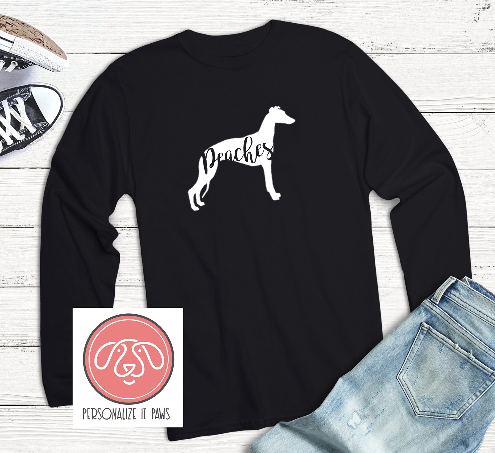 Whippet Long Sleeve T-Shirt | Etsy