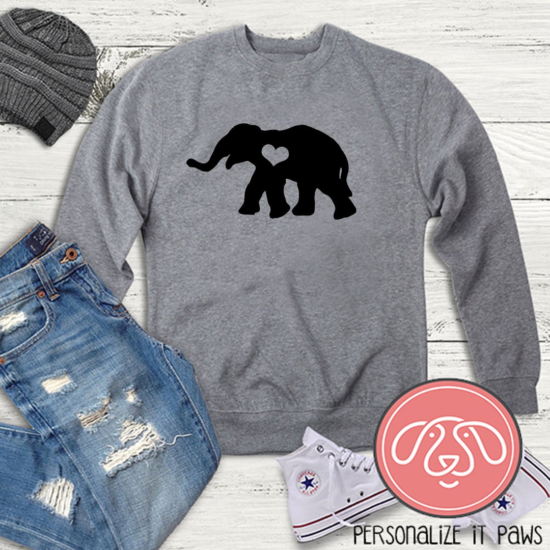Elephant Sweatshirt: Heart Detail, Custom Name Option - Etsy