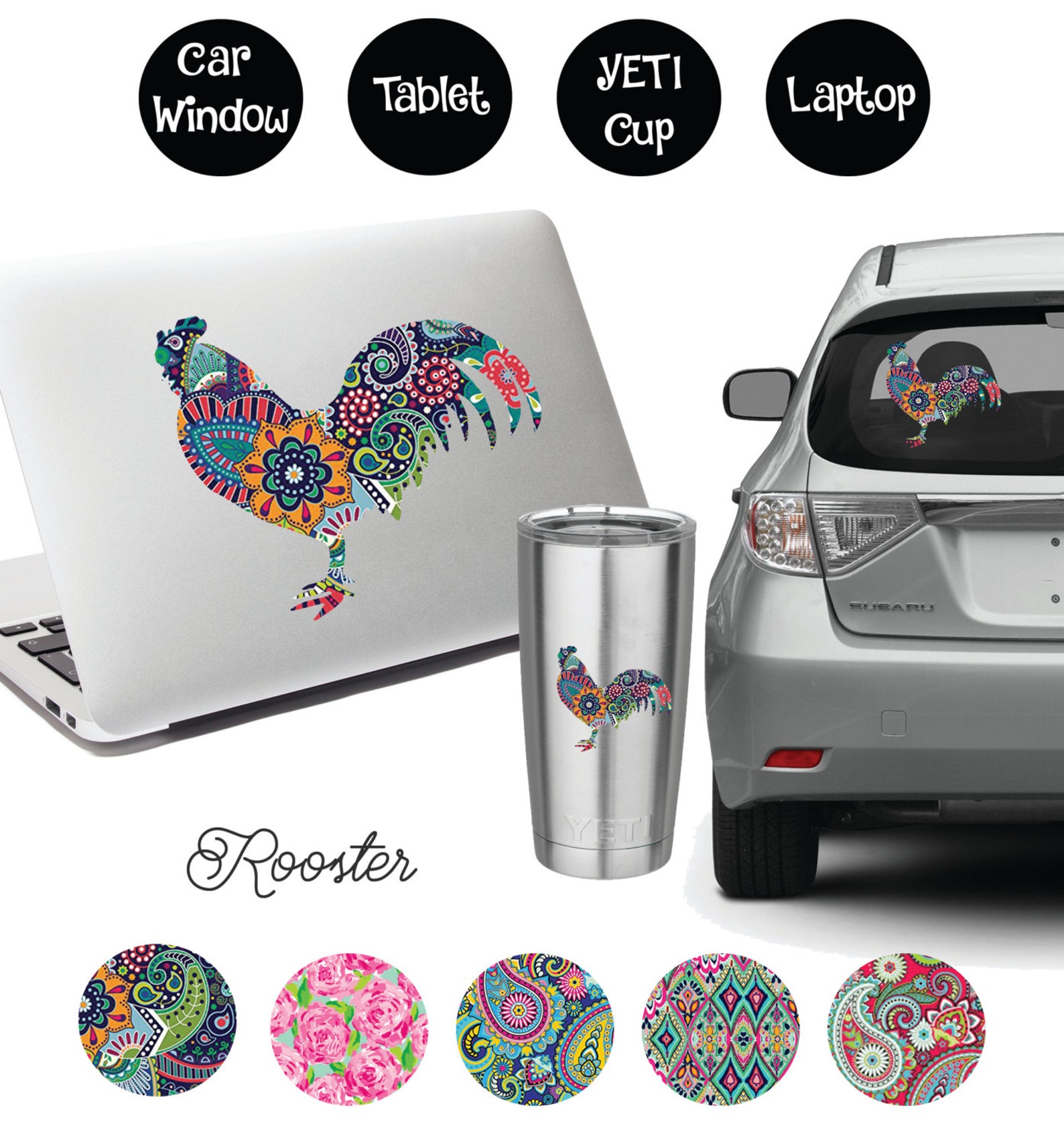 Rooster Decal, Vinyl Sticker for Car, Laptop, Tumbler - Etsy