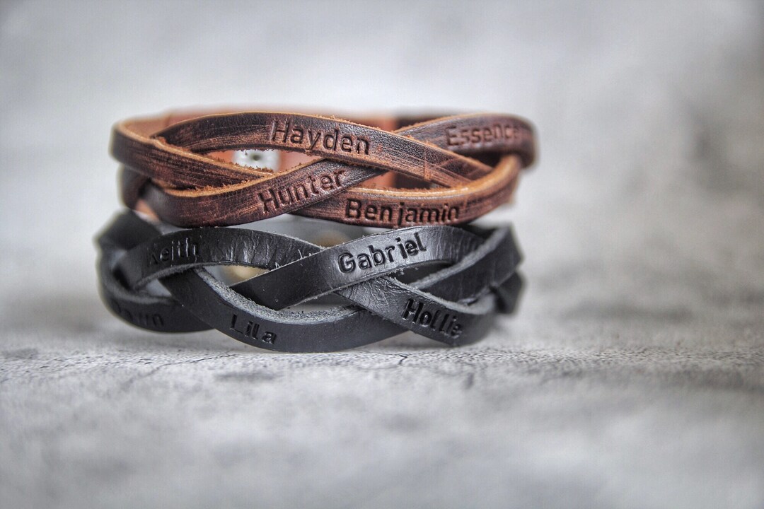 Personalized Leather Bracelet for Men: Braided Family Name Dad Gift - Etsy