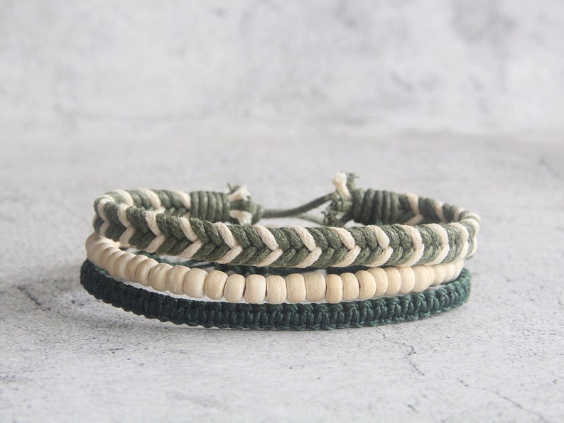 Wood Bead Bracelet Set: Handmade Hemp Braided Boho Style - Etsy