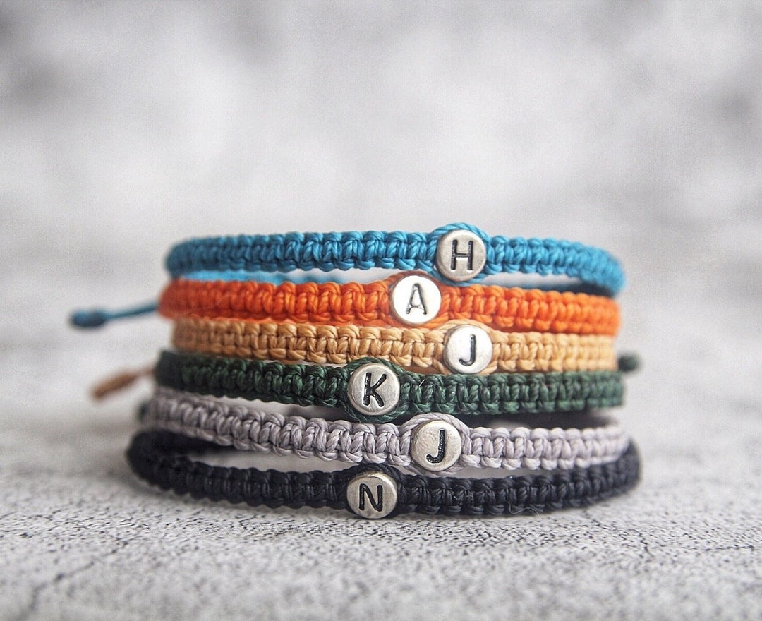 Custom Initial Bracelet: Sterling Silver Charm, Braided Woven Bracelet ...