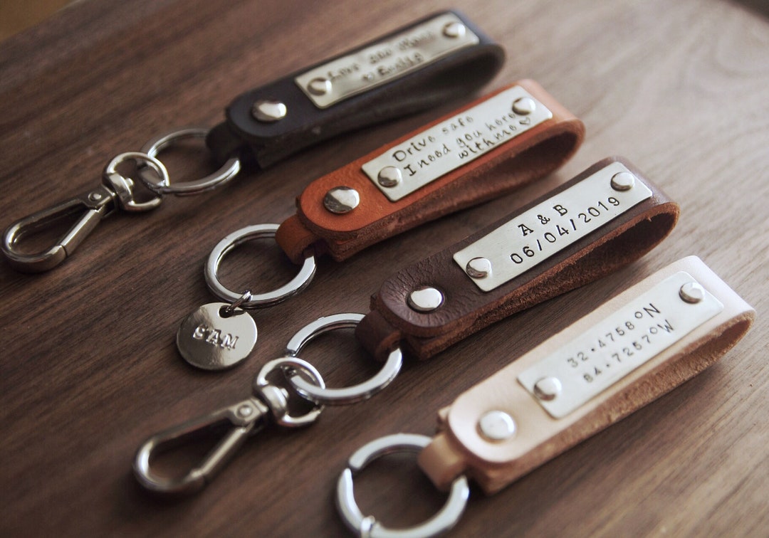 Personalized Leather Keychain, Custom Engraved Key Fob - Etsy