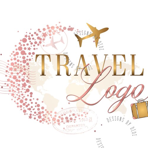 Travel Logo Gold Pink Travel Logo Design Round Circle Rose - Etsy