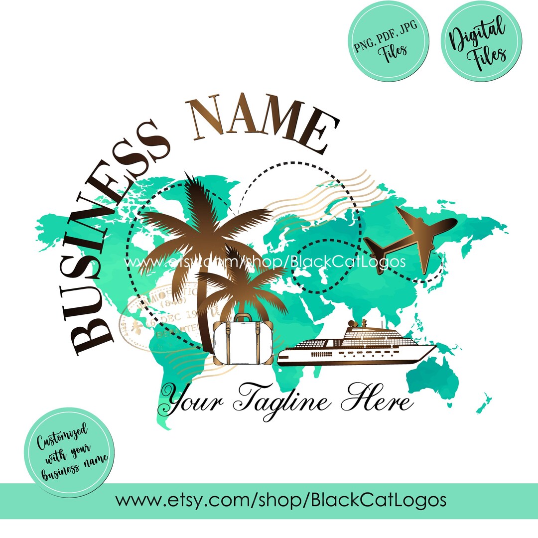 Teal Travel Agent Logo: Palm Tree, Airplane, Cruise Ship (digital Files ...