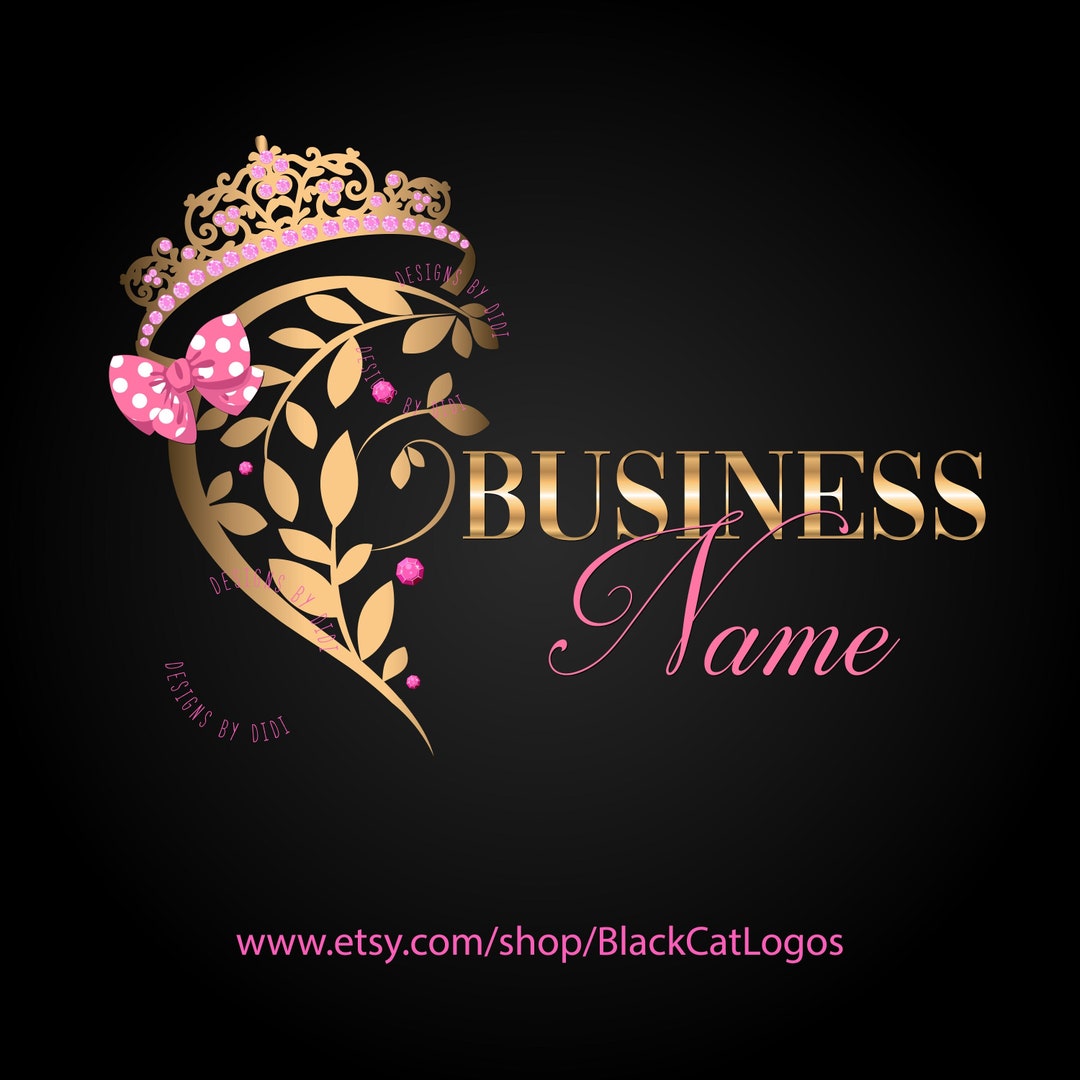 Bow Tiara Logo Design: Pink & Gold Crown, Boutique Branding (digital ...