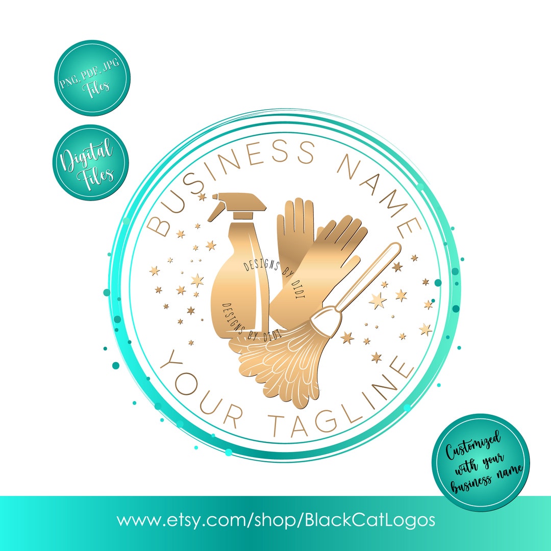 Cleaning Service Logo, Maid Service, Housekeeping Logo, Gold Teal ...