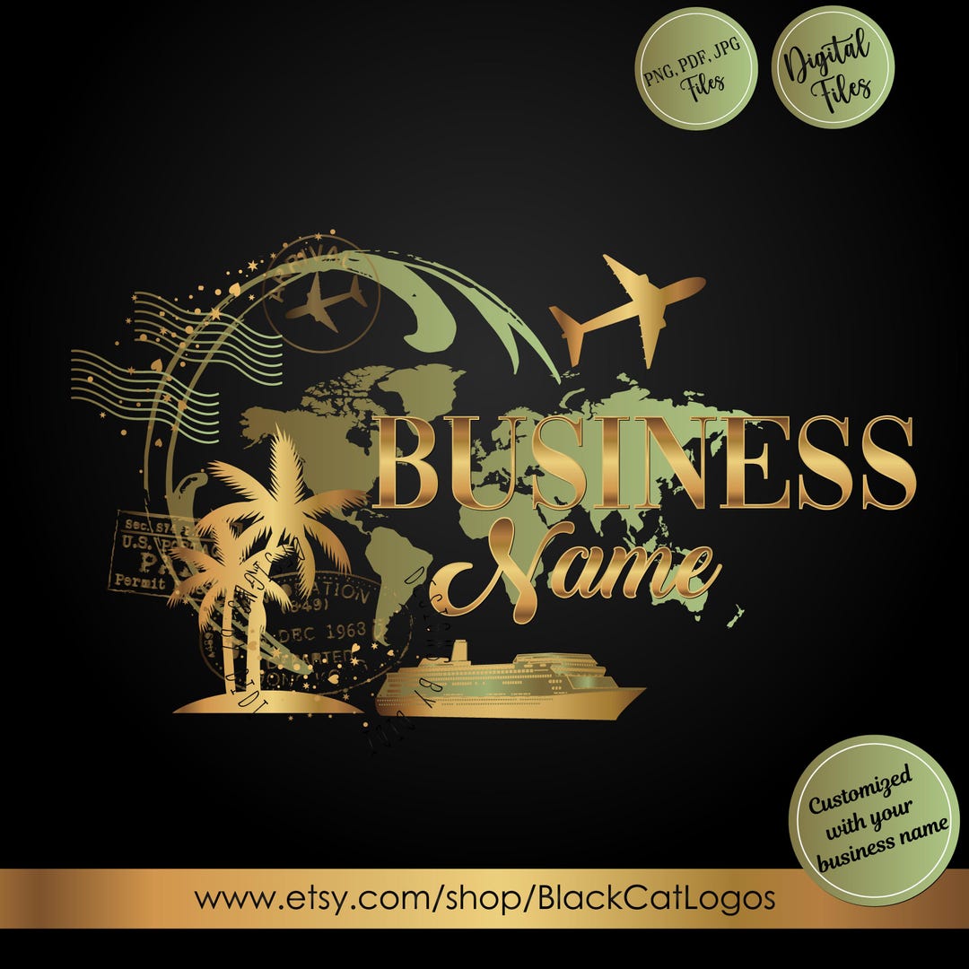 Travel Agent Logo: Ocean Wave, Palm Tree, Plane & Cruise Ship Digital ...