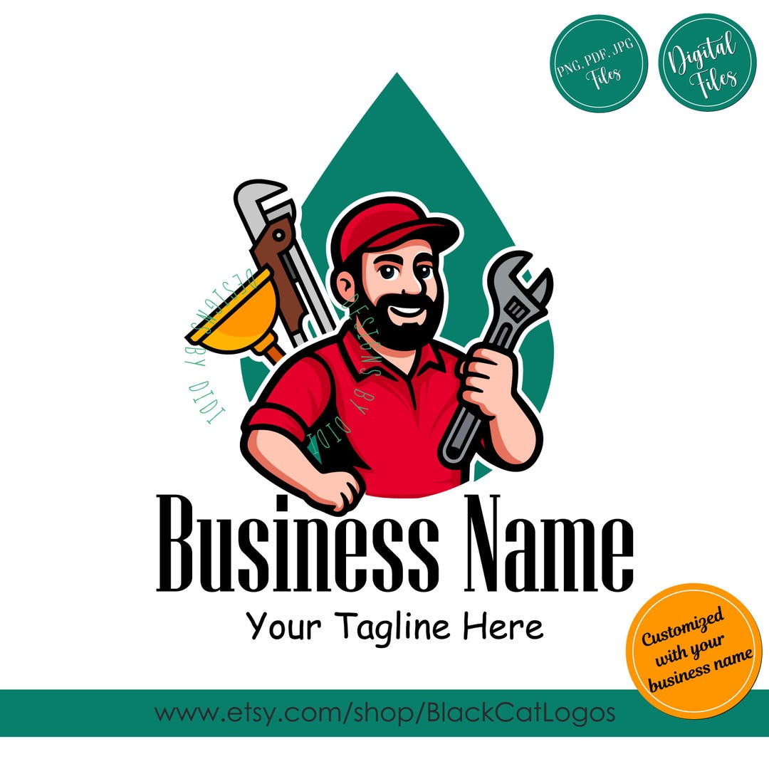 Plumber Mascot Logo, Funny Cartoon Plumbing Services Digital Business ...