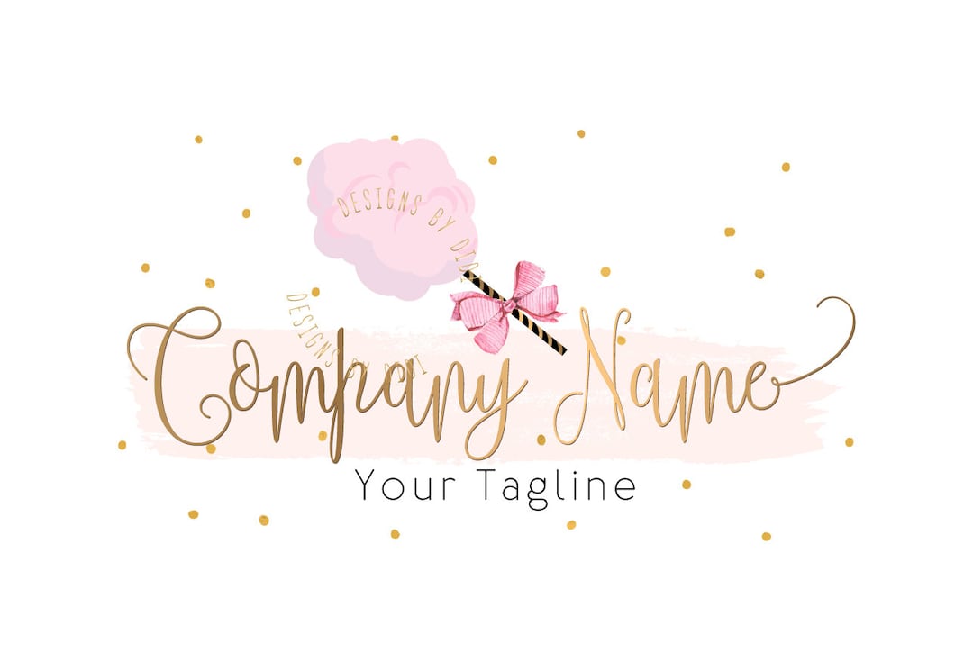 Sweets Logo, Cotton Candy Pink Gold Logo, Candy Floss Logo, Custom Logo ...