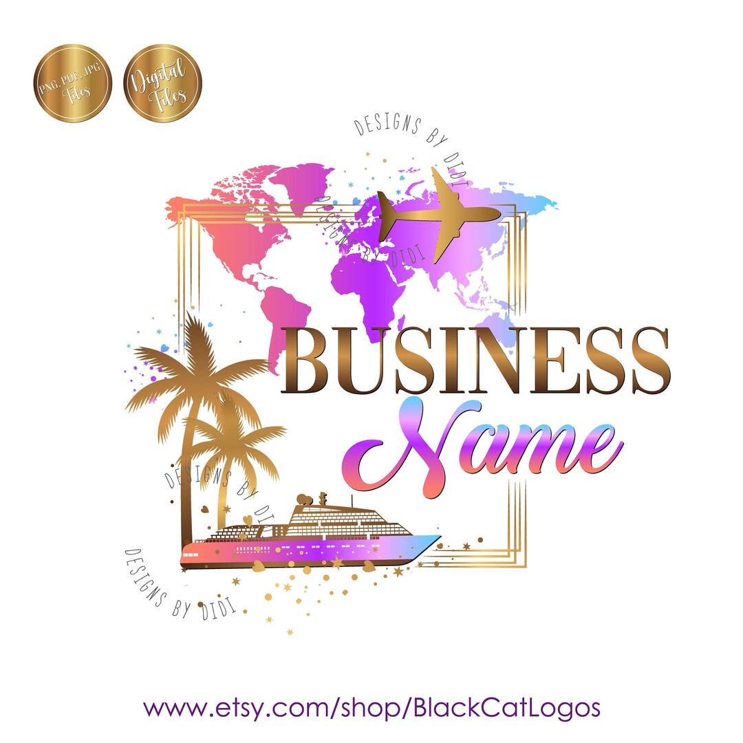 Travel Logo, Palm Tree Sunset Plane Ship Cruise Logo, Travel Agent Logo ...