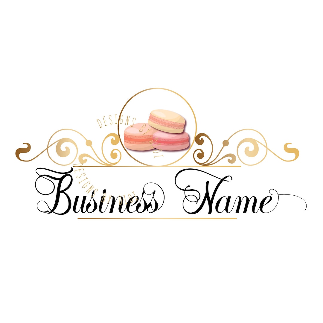 Macaroons Logo, Bakery Logo Design, Sweets Logo Design, Gold Pink ...