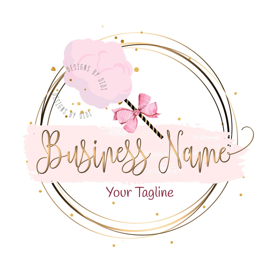 Cotton Candy Logo, Premade Logo, Pink Gold Logo Cotton, Cotton Candy ...