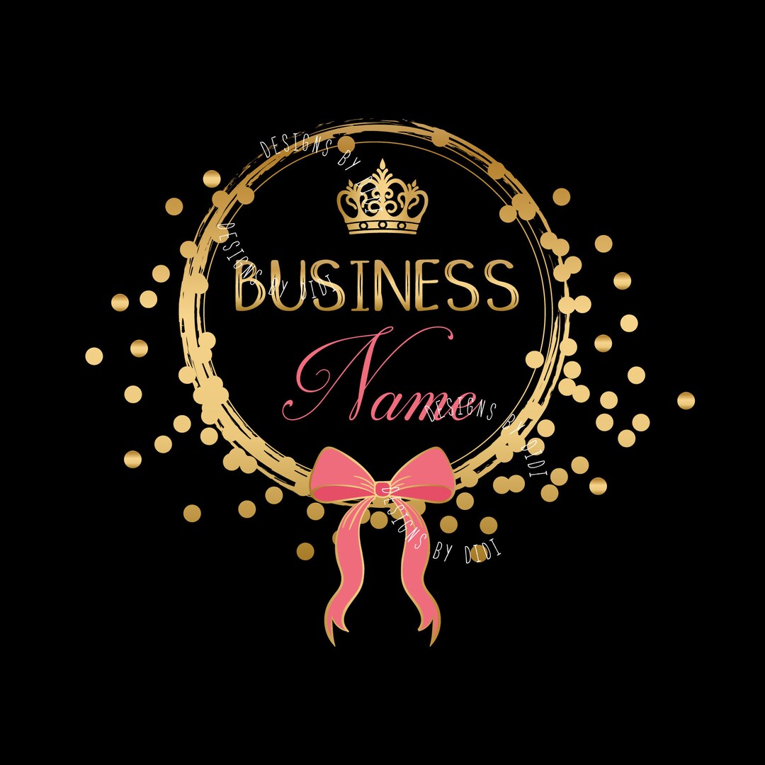 Ribbon Crown Logo, Gold Pink Bow Logo, Crown Round Girlish Gold Pink ...