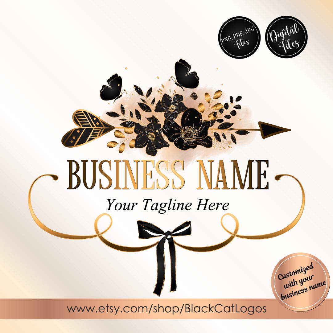 Coquette Flowers and Arrow Logo, Ribbon Modern Branding (digital Files ...