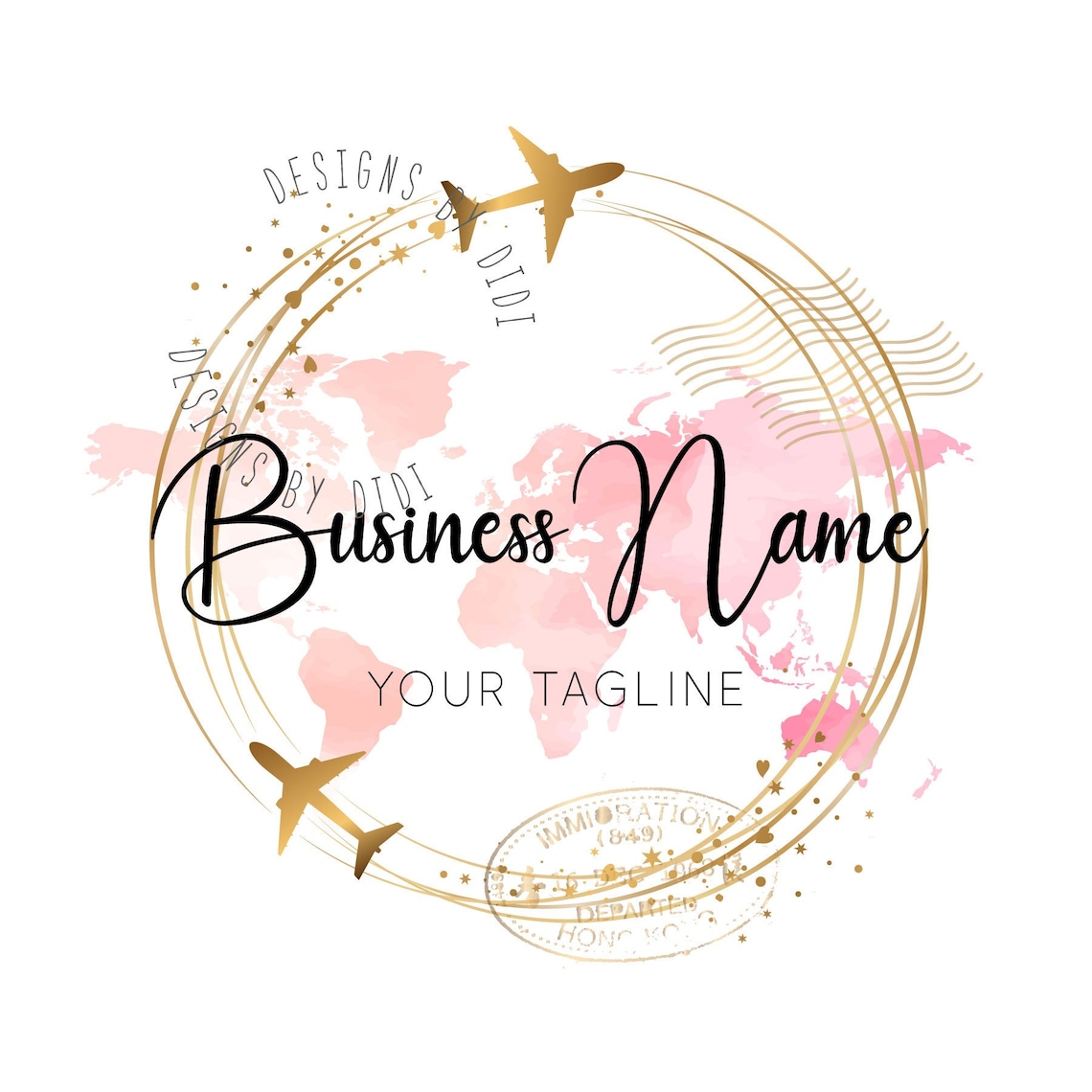 Travel Logo, Gold Pink Travel Logo Design, Travel Business Logo, Logo ...