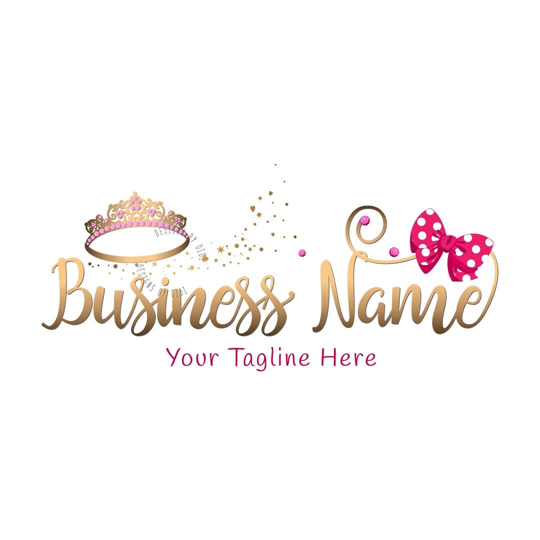 Pink Bow Tiara Logo Design: Gold Princess Crown Branding (digital Files ...