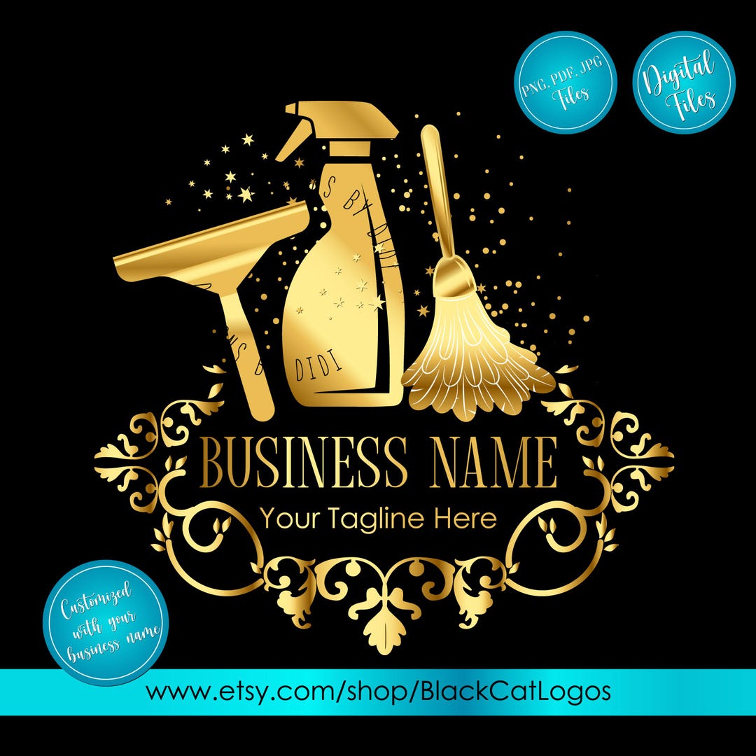 Elegant Cleaning Service Logo: Gold & Black Duster Design (digital ...