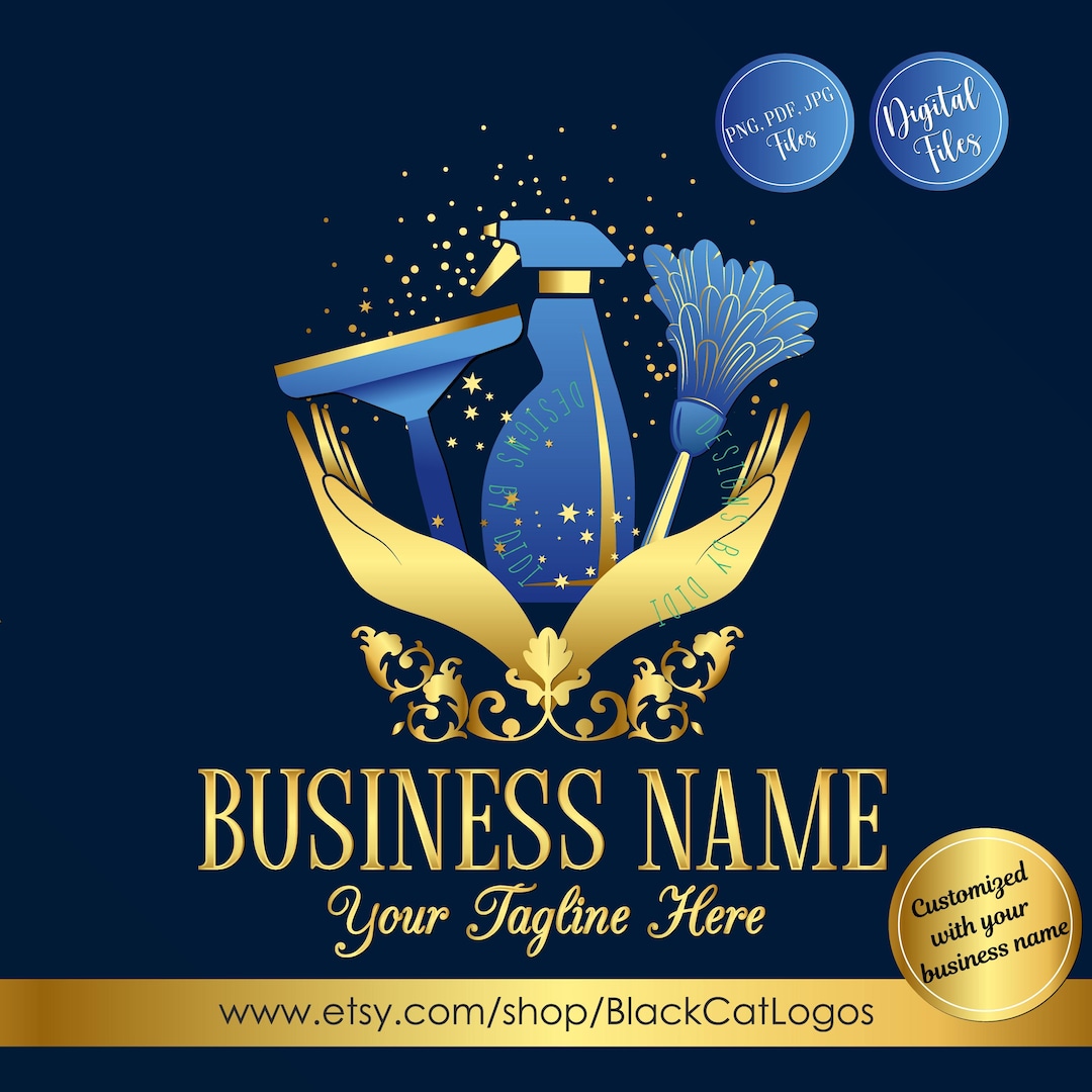 Elegant Cleaning Service Logo: Royal Blue & Gold Design (digital Files ...