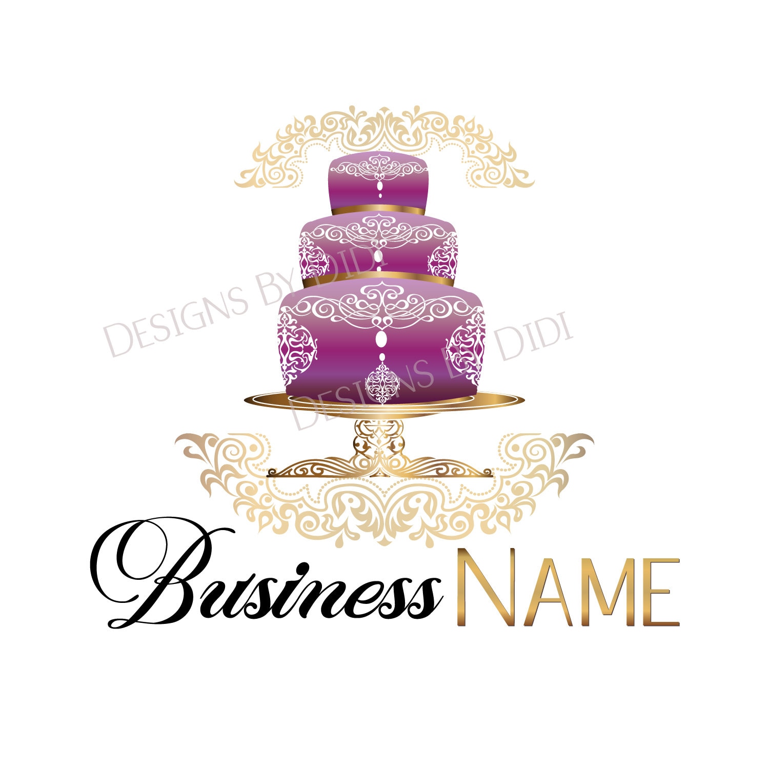 Cake Bakery Logo Design Purple Gold Cake Logo Designcake - Etsy