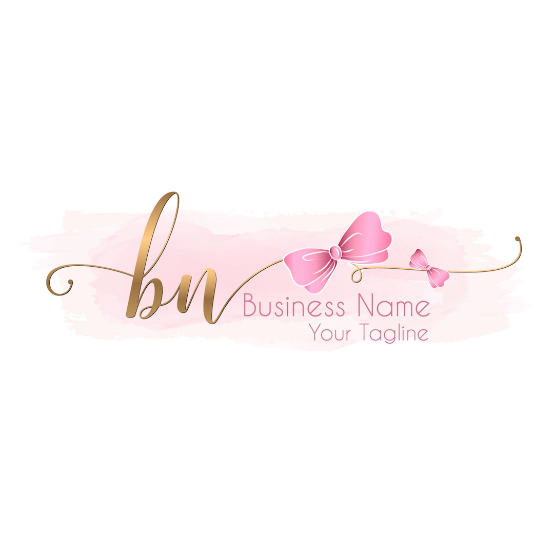 Pink Gold Bows Logo, Ribbon Logo, Logo for Girls, Hair Bow Logo, Logo ...