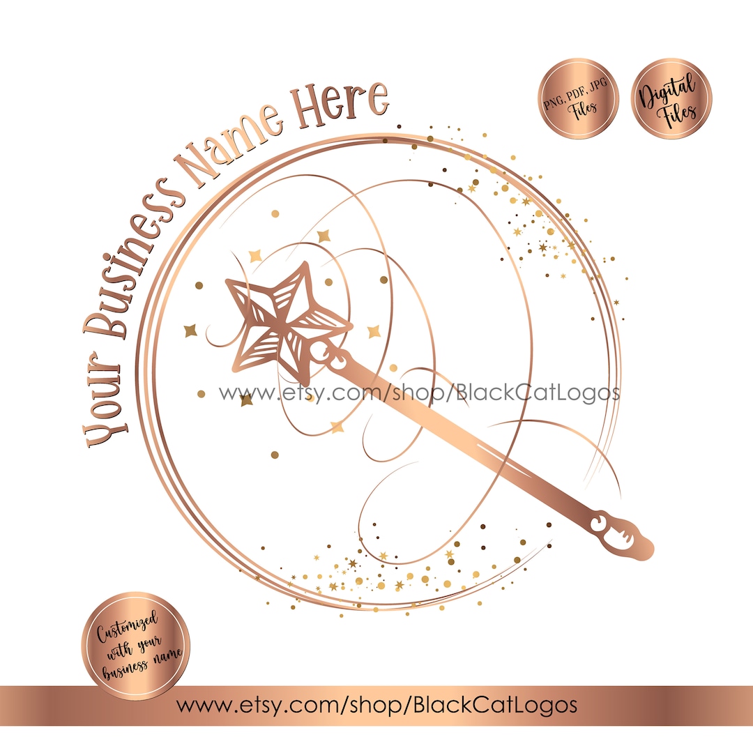 Magic Wand Logo, Glitter Sparkle Gold Logo Design, Permade Magic Wand ...