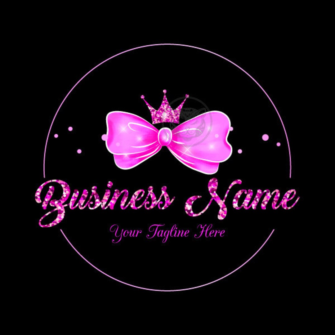 Bow Pink Gold Circle, Feminine Logo, Ribbon Logo, Hot Pink Glitter Logo ...