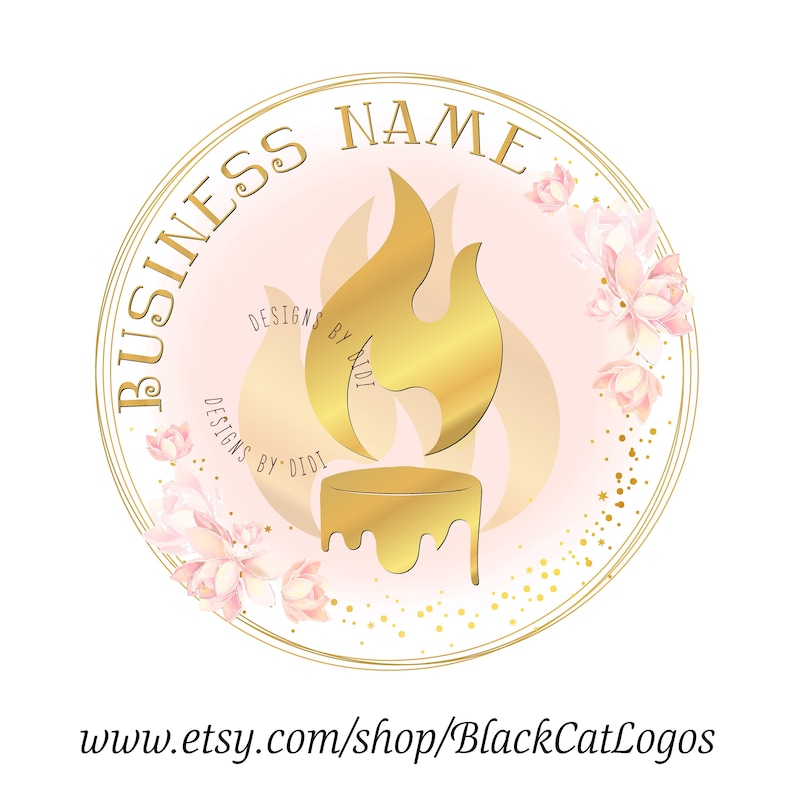 Candle Logo Design, Pink Gold Flowers, Aromatherapy Branding (digital ...