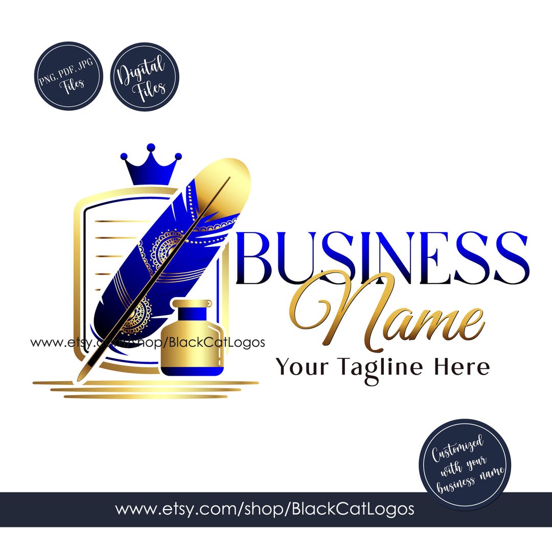 Feather Notary Logo: Royal Blue Mobile Stamp Branding (digital Files ...