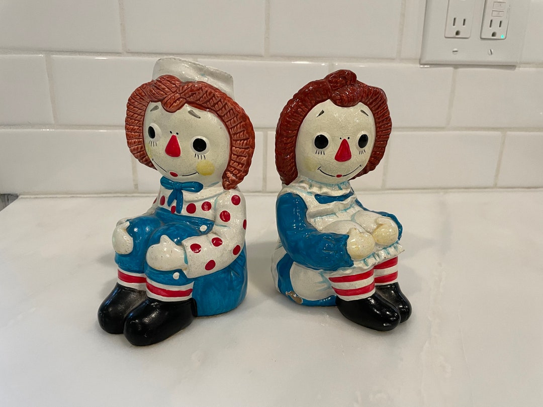 Raggedy Ann and Andy Bookends small Chip 1970 Bob Merrill Vintage 6 - Etsy