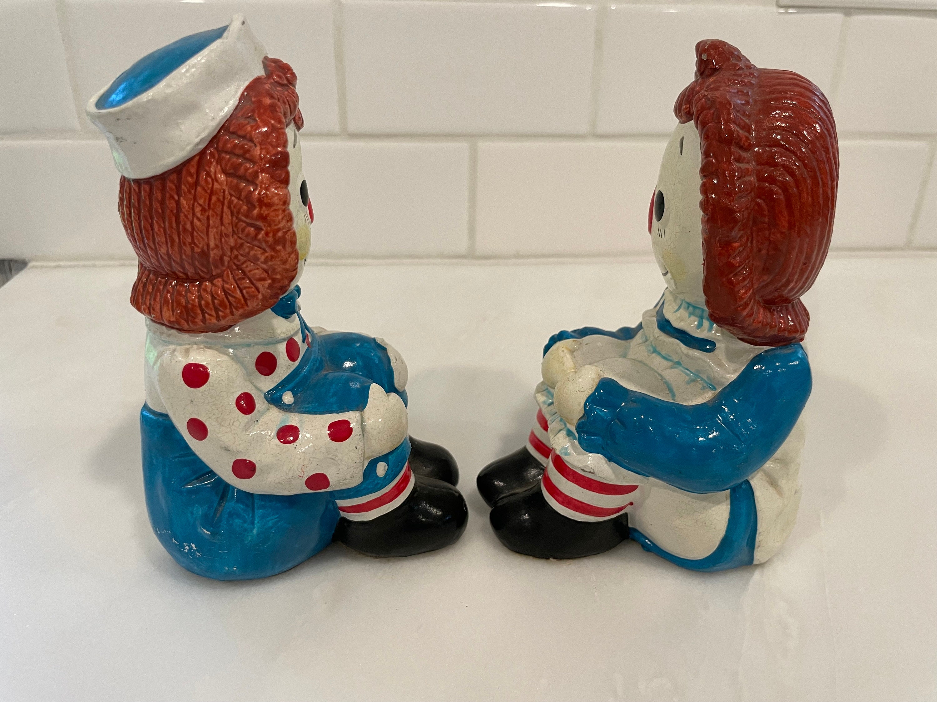 Raggedy Ann and Andy Bookends small Chip 1970 Bob Merrill Vintage 6 - Etsy